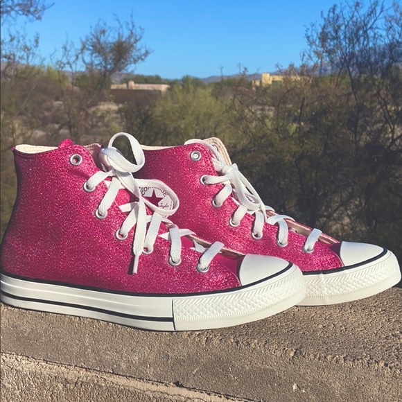 Converse | Shoes | New Sparkling Metallic Hot Pink Converse Hi Tops ...